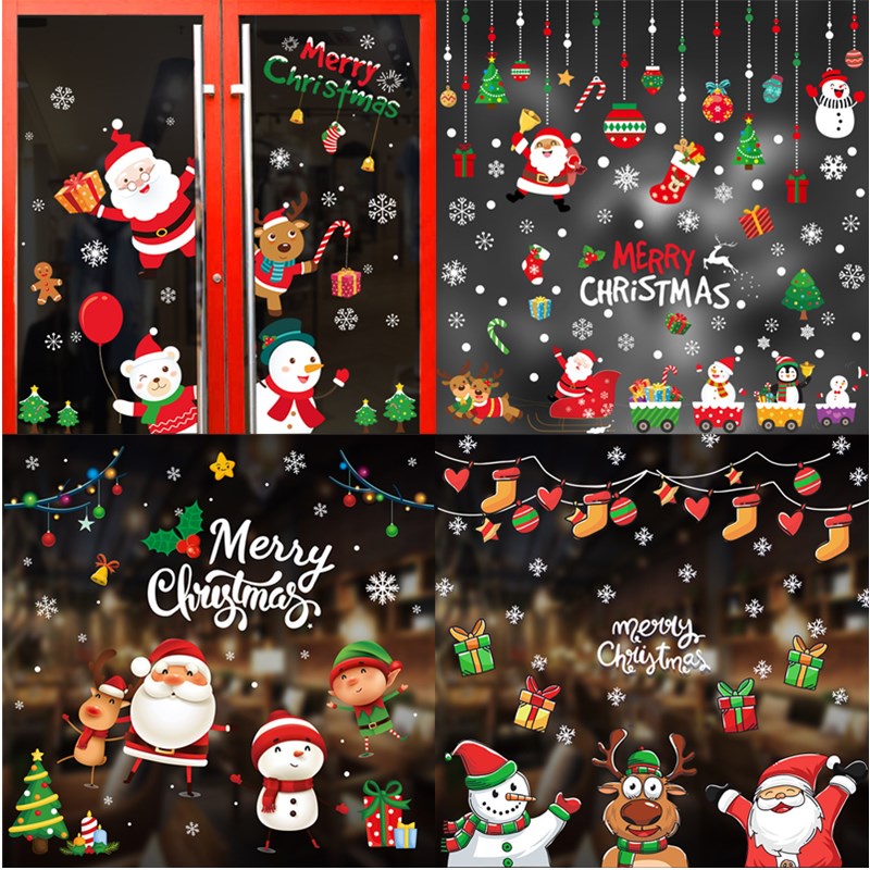Christmas Window Stickers Decorations Home Merry Christmas Shop Window ...
