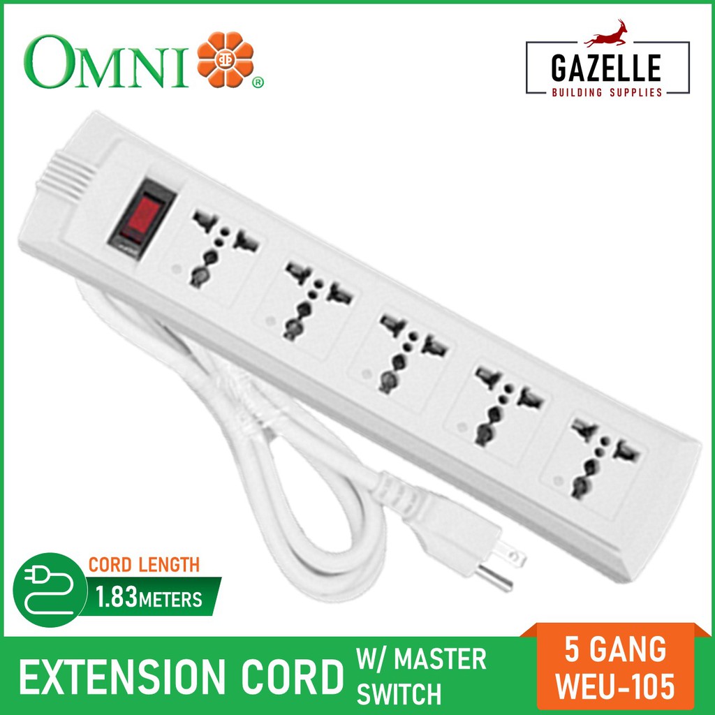Omni Universal Outlet Extension Cord w/ Master Switch (2, 3, 4, 5, 6, 8 ...