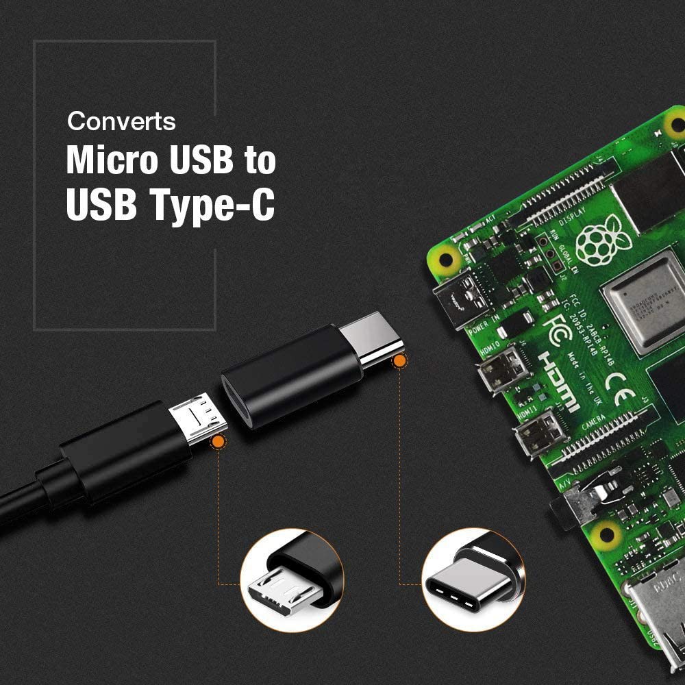 HP Micro USB B Type to USB C Adapter Converter Raspberry Pi 4 Power ...