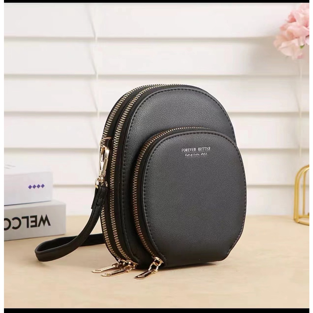 CATHERINE BAG#1823 KOREAN LEATHER 3ZIPPER SHOULDER BAG FOR WOMEN ...