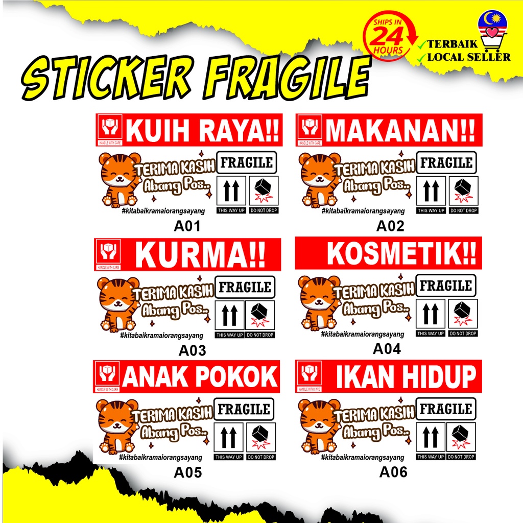 Cute Sticker Fragile / Stiker Mudah Pecah / Sticker Kuih Raya | Shopee ...