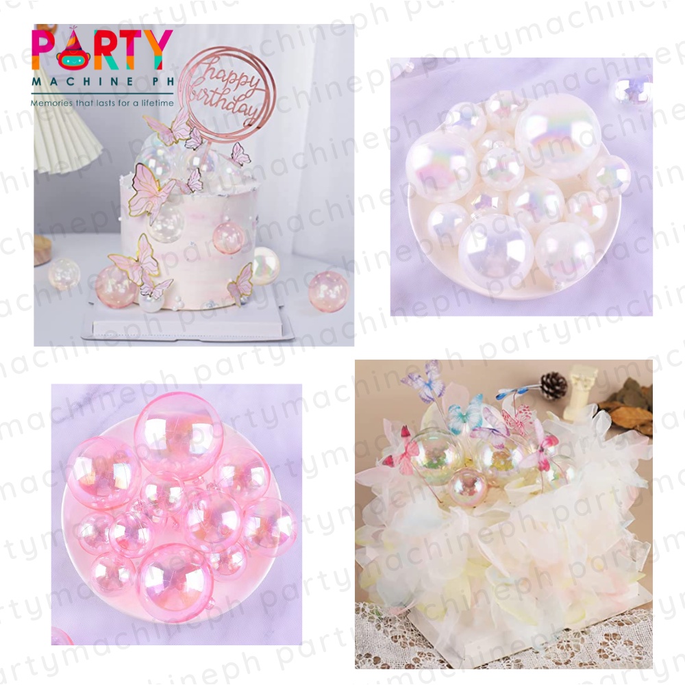 3pc transparent pink ball cake topper / transparent white ball cake ...