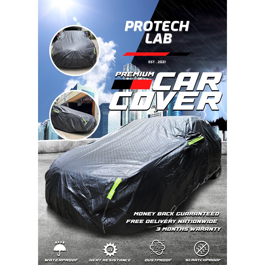 Protech Lab - Premium 3-Layered All Weather Crystal Black Car Cover (Essential Car Accessories ...