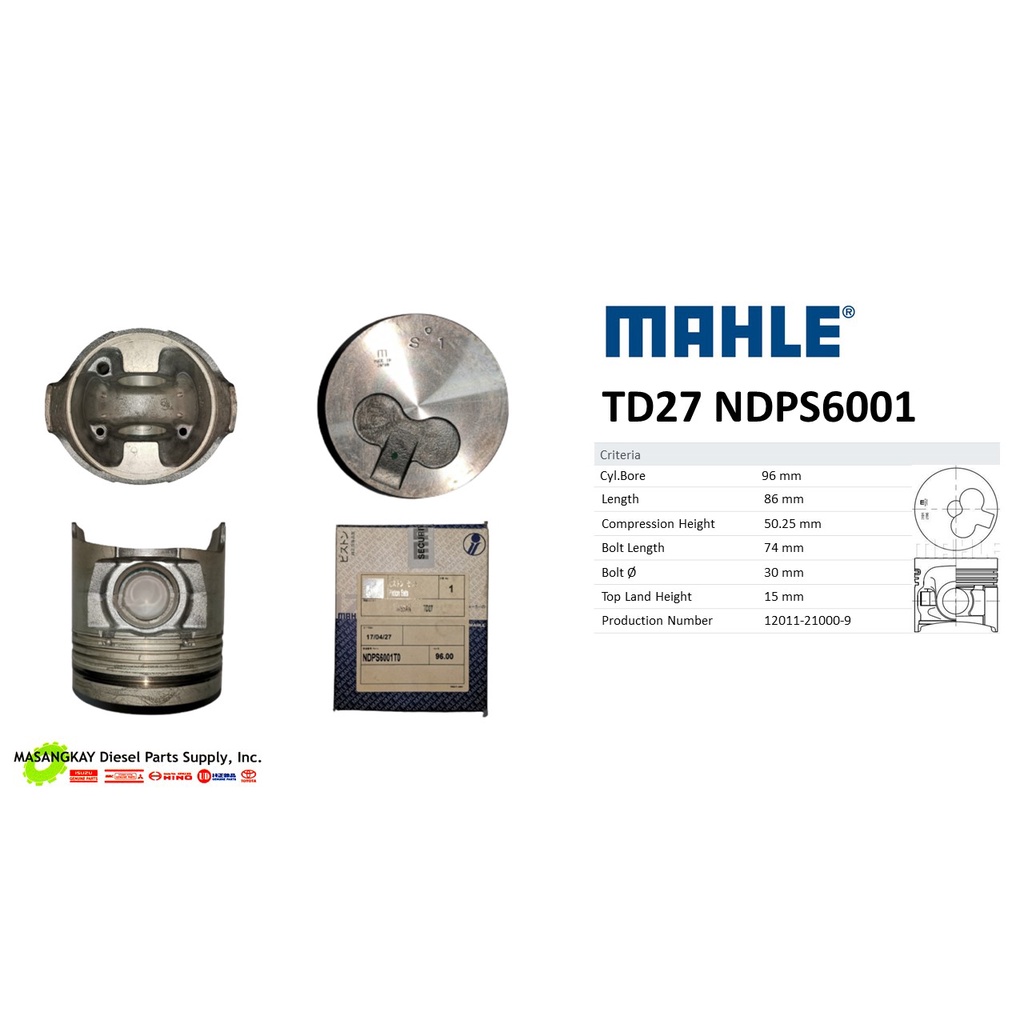 IZUMI Piston (SET) for NISSAN TD27 NDPS6001 | Shopee Philippines