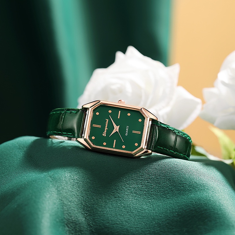 Beautiful little green watch women's watch quartz watch square women's ...