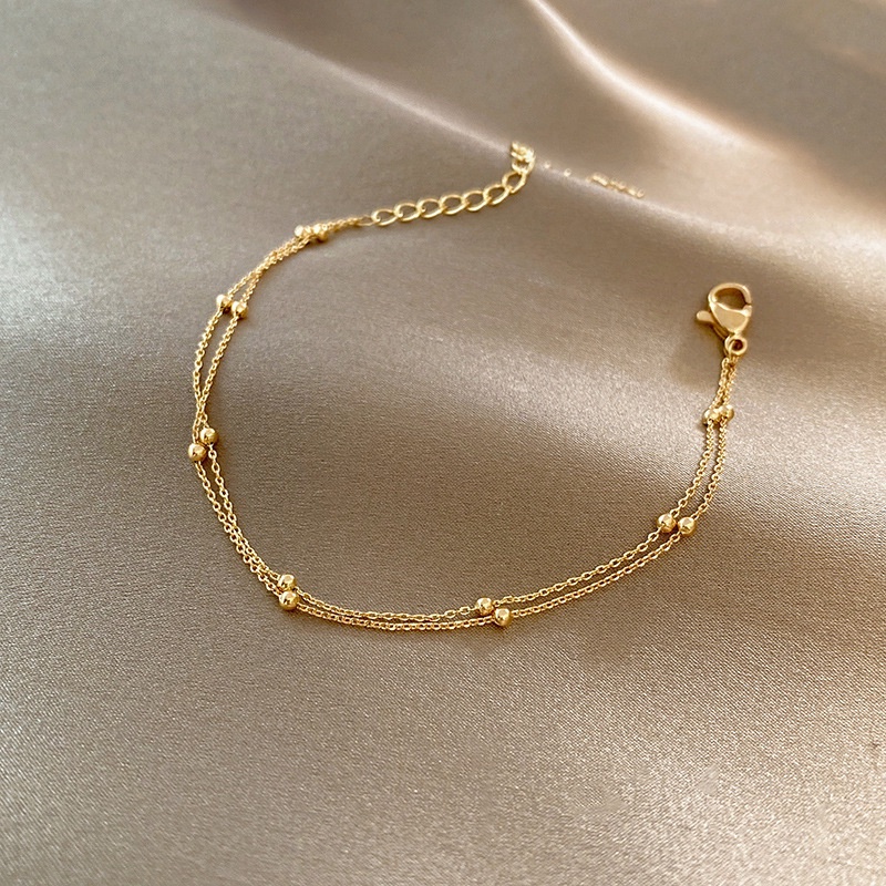 HB Jewelry LUCIANA Gold Plated Double Bead Chain Bracelet Fashion Accessories SH00020 | Shopee ...