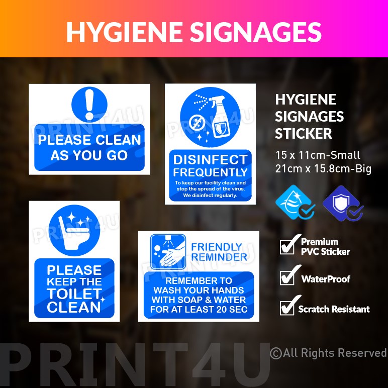 PRINT4U HYGIENE SIGNAGES STICKER WASH HAND KEEP CLEAN SANITISE HAND ...