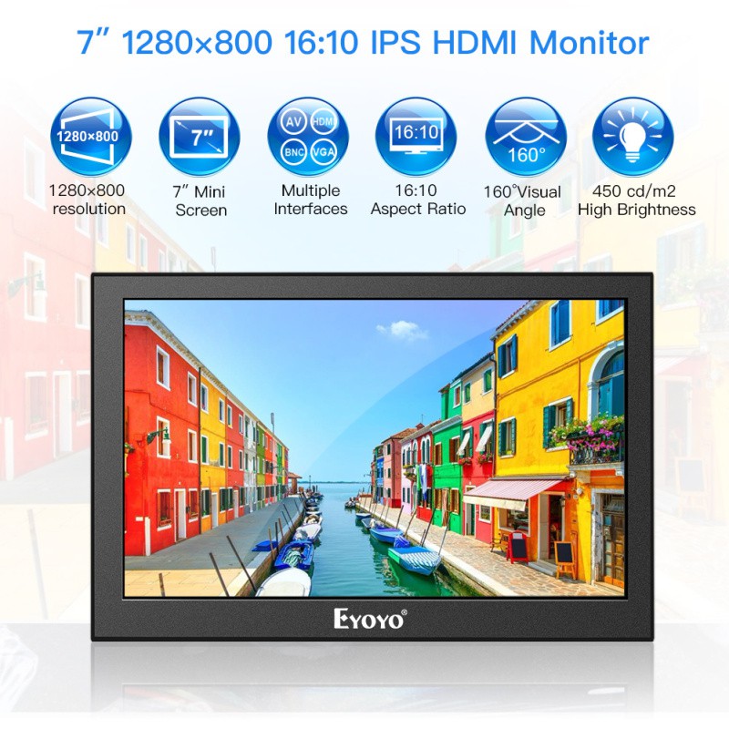 Eyoyo 7 inch Small HDMI Monitor LCD IPS Screen Portable 1280x800 16:10 ...