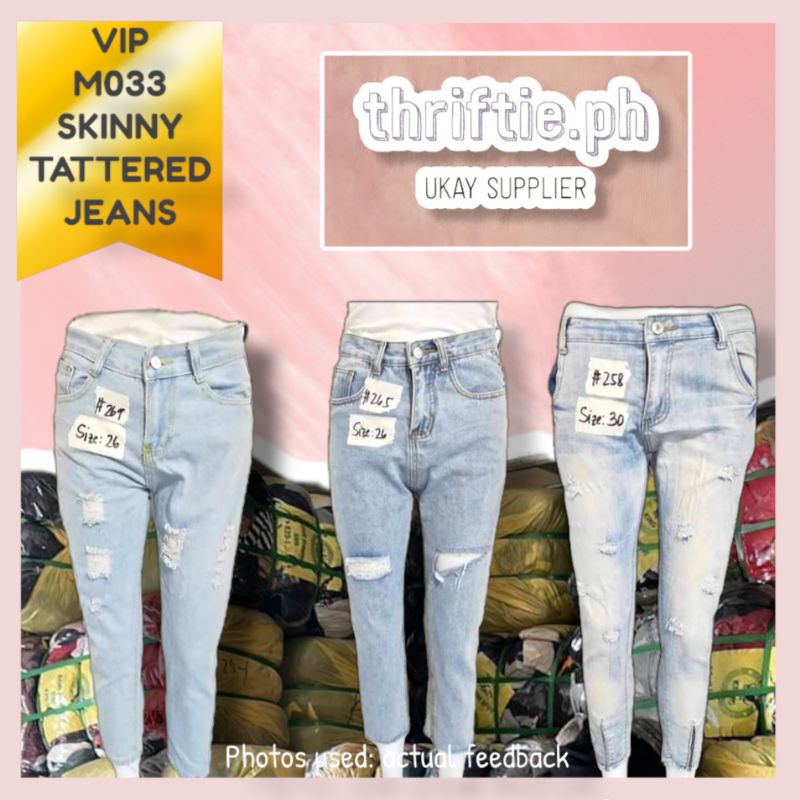 K08 TATTERED JEANS LADIES BALE / VIP M033 SKINNY TATTERED JEANS BALE ...