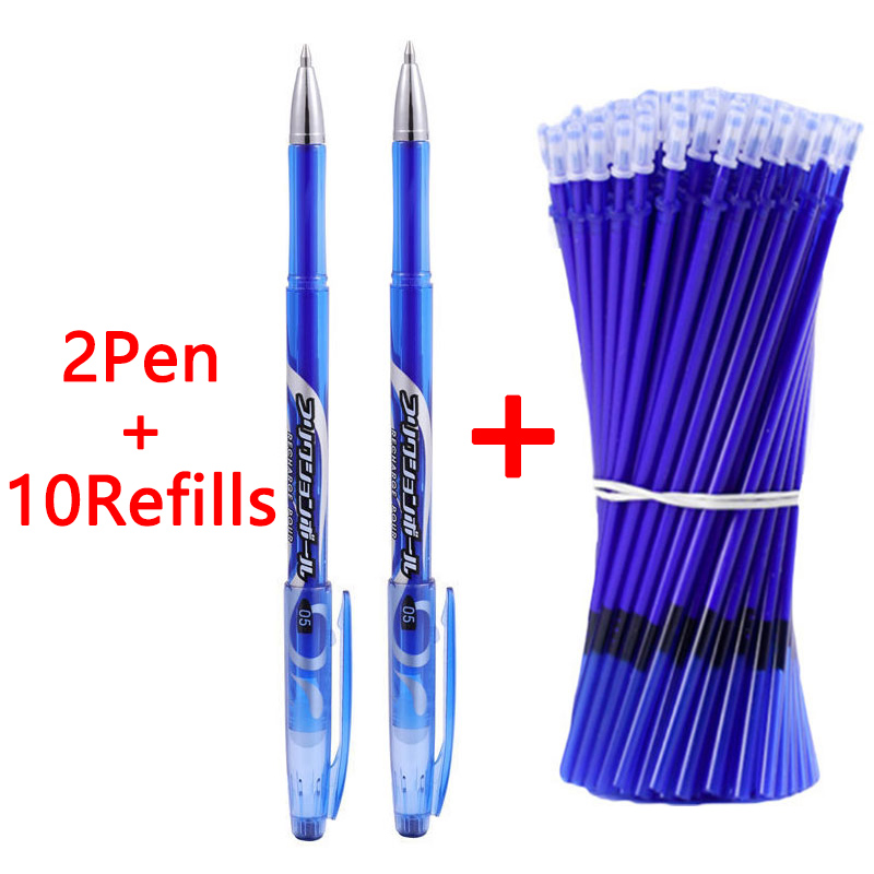 2Pen+10Refills Erasable Pen Black & Blue Ink Gel Pen Set Refills 0.5mm ...