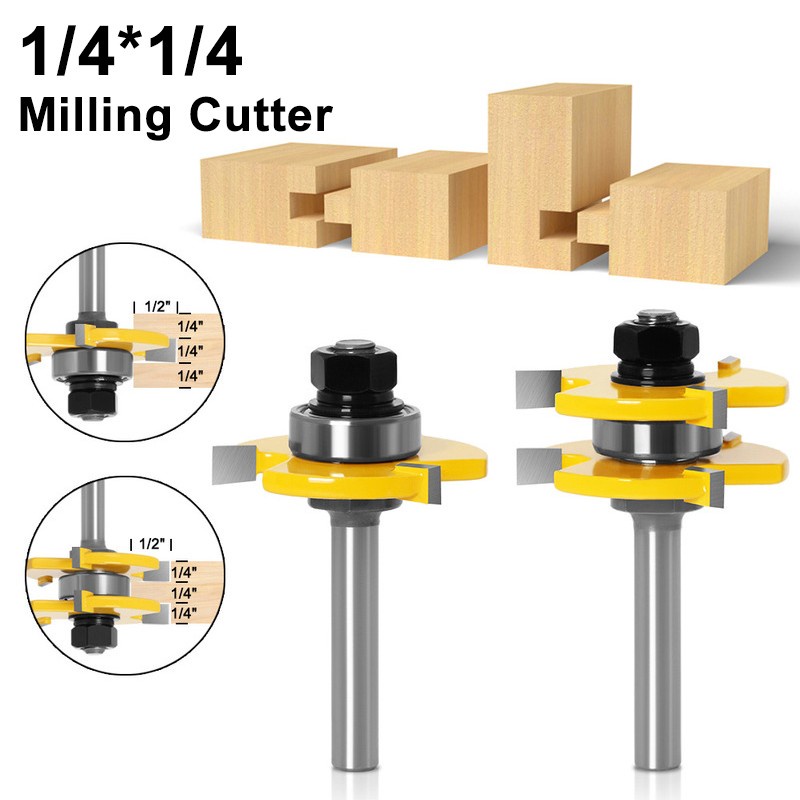 Tongue & Groove Router Bit Set 3/4"Stock 1 4 inch 1/4" Shank 3 Teeth T ...