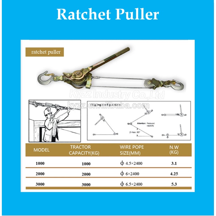 Toyu Ratchet Puller 1 Ton Pat Grip Wire Rope Hand Power Puller ...