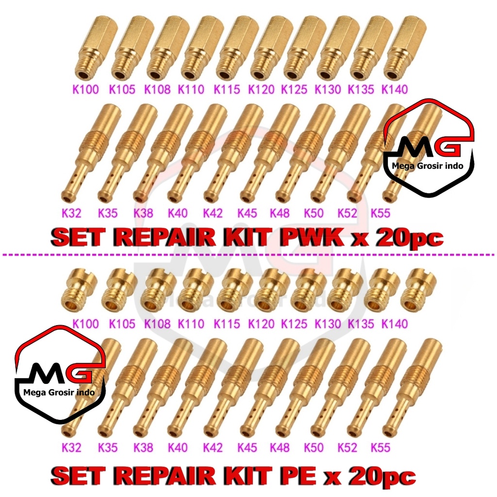 SET REPAIR KIT 20 PC PILOT JET MAIN JET PE ORIGINAL PWK BRASS ...