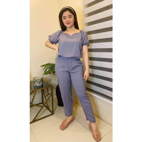 ERICH PANTS TERNO (puff blouse and Pants) | Shopee Philippines