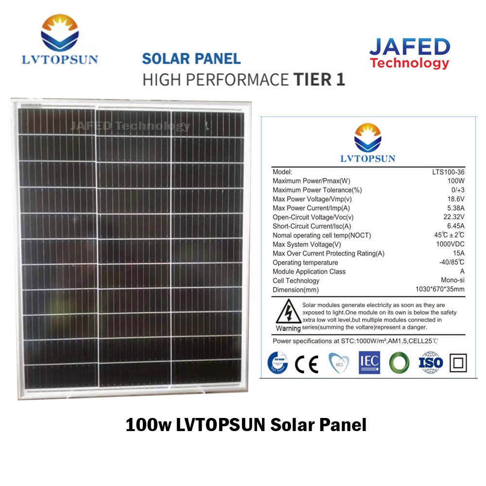 JAFED - LVTOPSUN 100w 5BB Monocrystalline Solar Panel (Genuine Cells ...