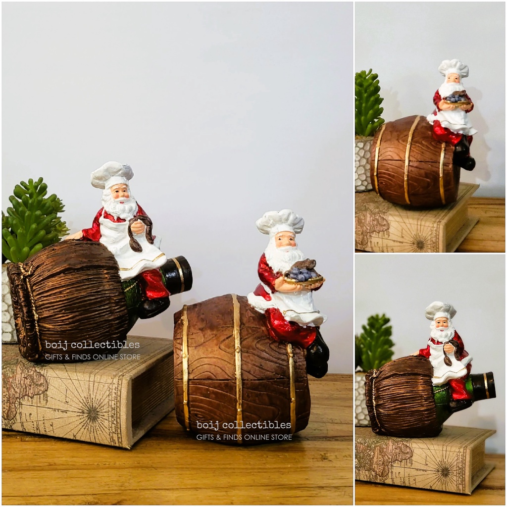 Chef Santa Claus Sitting on a Barrel / Bottle Resin Figurine Height: 6 ...