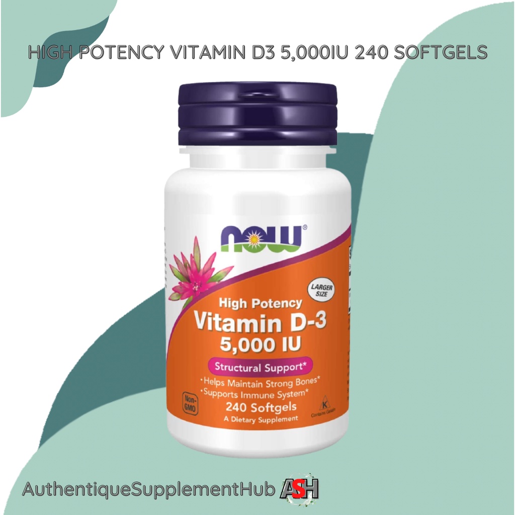 NOW Supplements Vitamin D3 5000 IU High Potency Structural Support 240 ...