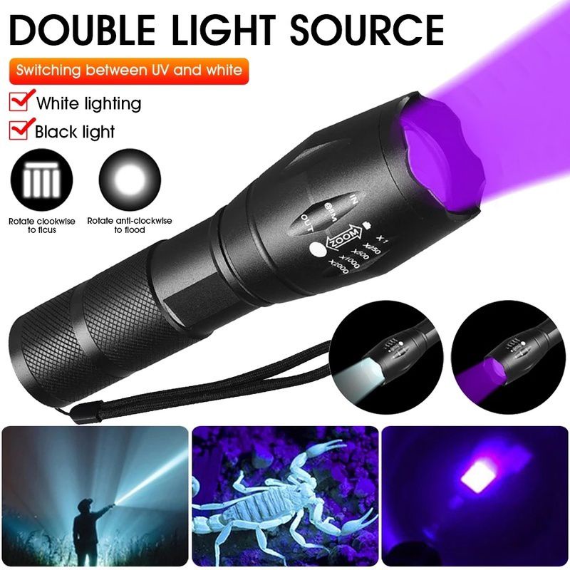 new 2n1 uv flashlight double light zoomable,metal body rechargeable ...