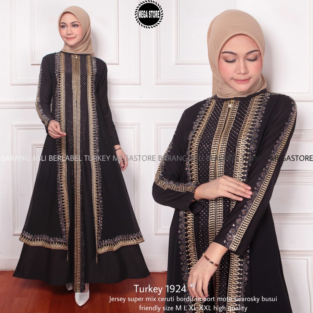HITAM Original Arabic Black Abaya Gamis Black Oversize Jumbo Embroidery ...