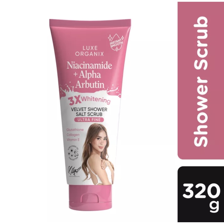 LUXE ORGANIX Niacinamide + Alpha Arbutin Velvet Shower Salt Scrub 320g ...