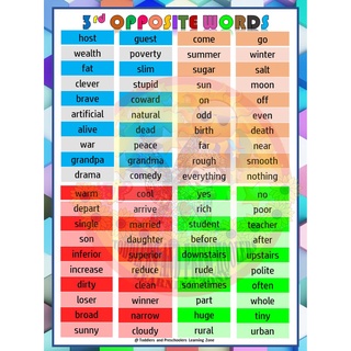Opposite Words Laminated Charts for Kids A4 Size and worksheet | Shopee ...