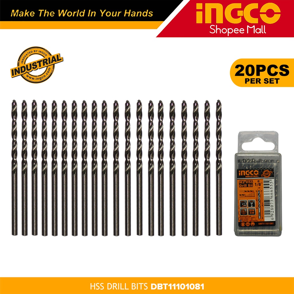 [WHOLESALE] INGCO 20 PCS M2 HSS Drill Bit 1/8" DBT11101081 for Metal ...