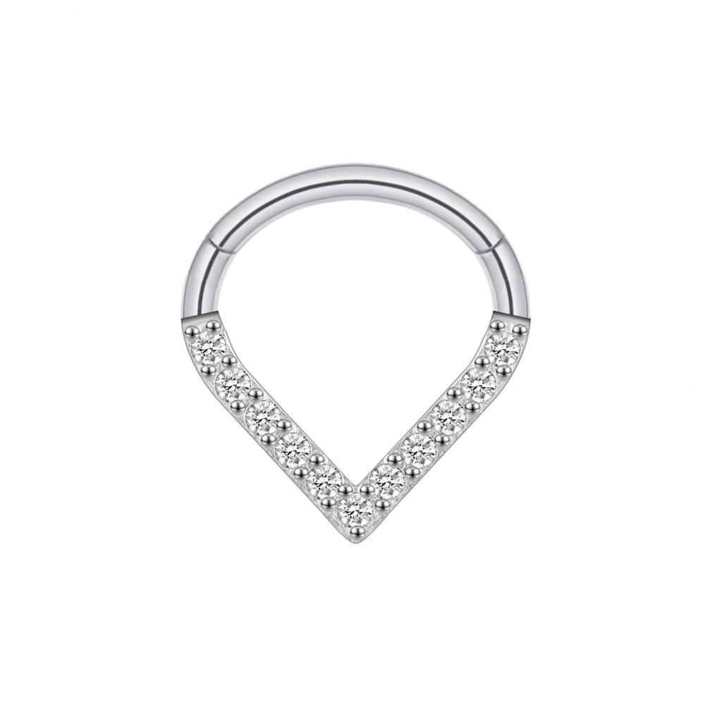 1 PC 8/10mm Stainless Steel Nose Piercings Clicker Heart Crystal Septum ...