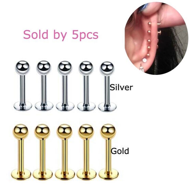Fashion 5pcs Tragus Helix Labret Lip Piercing Cartilage Earrings Stud ...