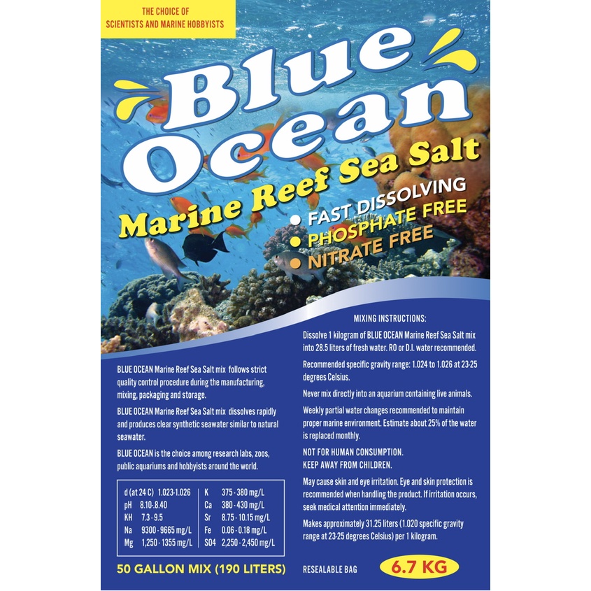 Blue Ocean Marine Reef Sea Salt Mix 6.7 Kgs | Shopee Philippines