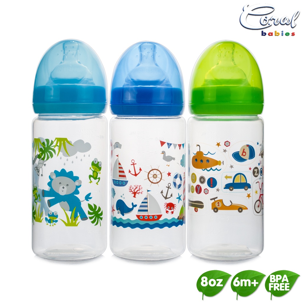Coral Babies 8oz Wide Neck Feeding Bottles – Set of 3, BPA-Free Baby ...