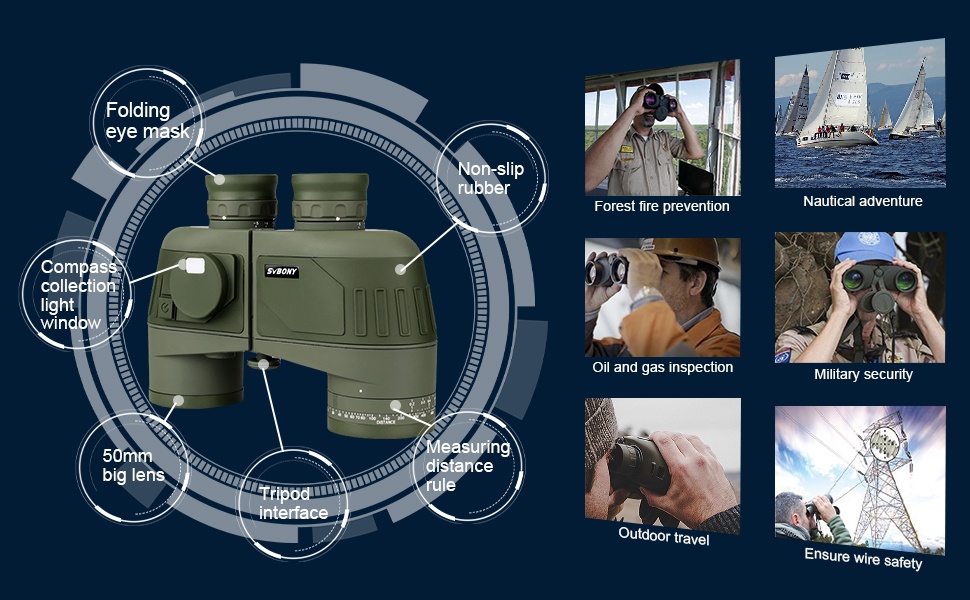 Svbony SV27 Marine Binoculars 7X50 With Rangefinder And Compass Waterproof Bak4 Porro Prism For ...