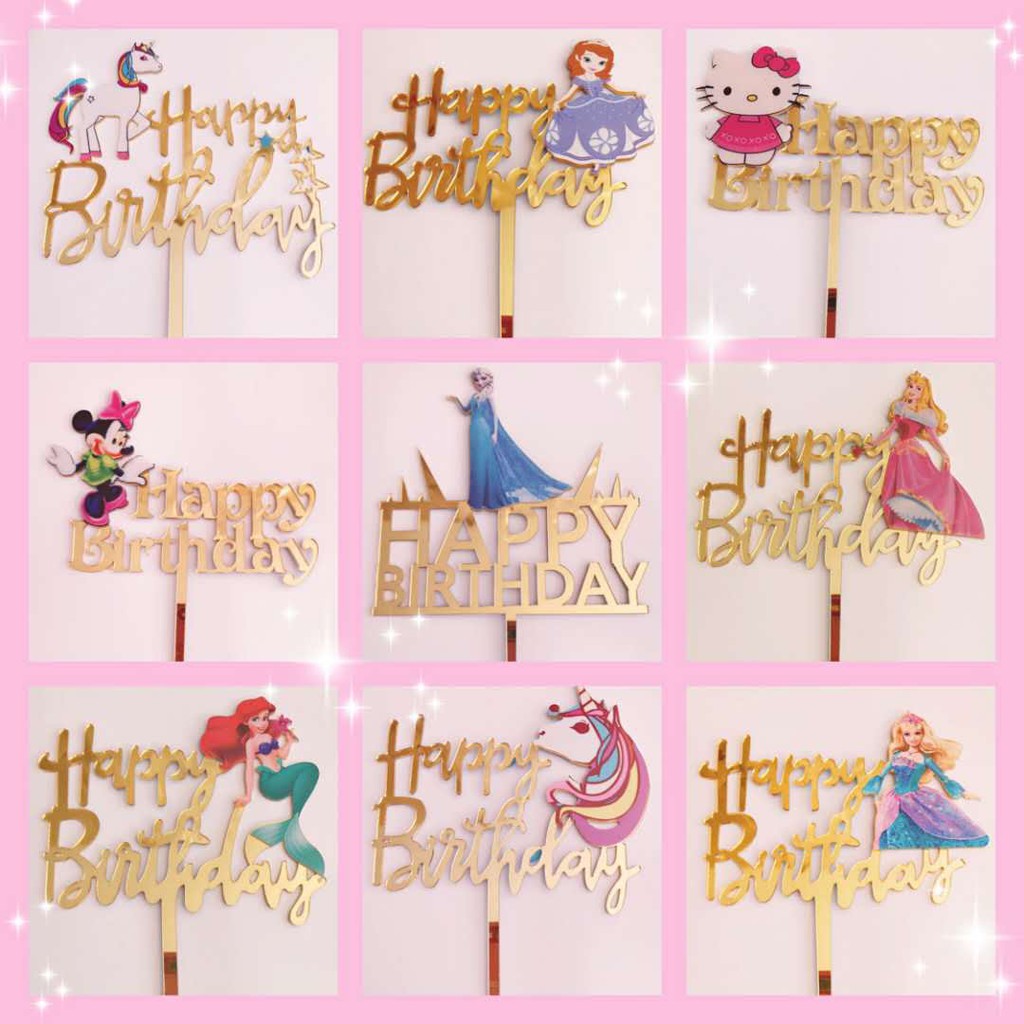 INS mirror acrylic cake topper Cartoon characters plug-in baking props ...