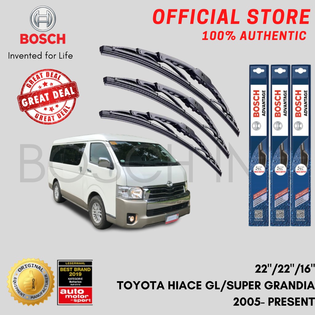 Bosch ADVANTAGE Wiper Blade Bundle for TOYOTA HIACE GL/ SUPER GRANDIA 2005-PRESENT (22/ 22/ 16 ...