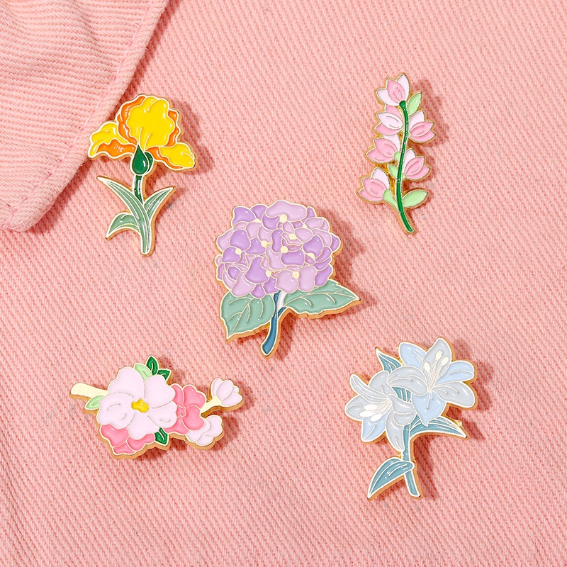 Colorful Flowers Enamel Pins Cute Hydrangea Morning Glory Lily Iris ...