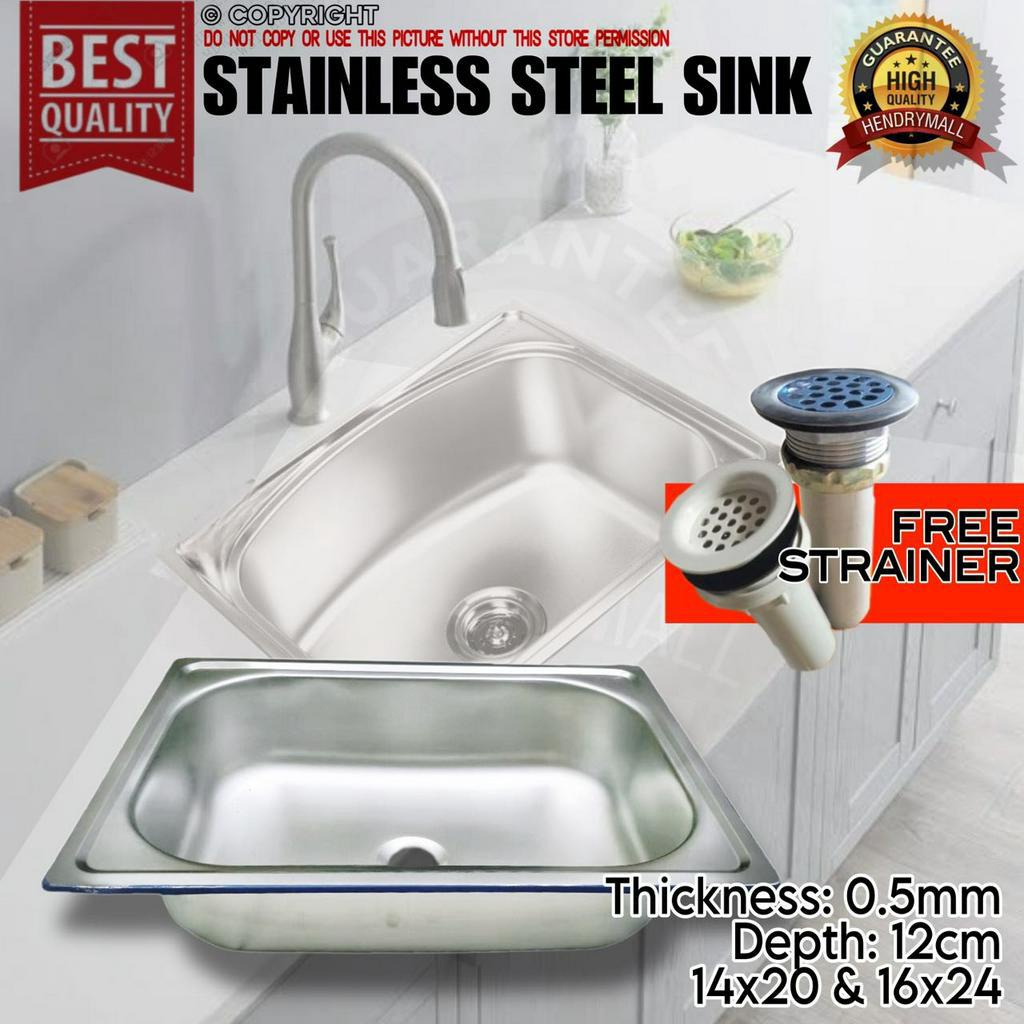 Sus 304 Stainless steel kitchen sink (Lababo) / with strainer | Shopee ...