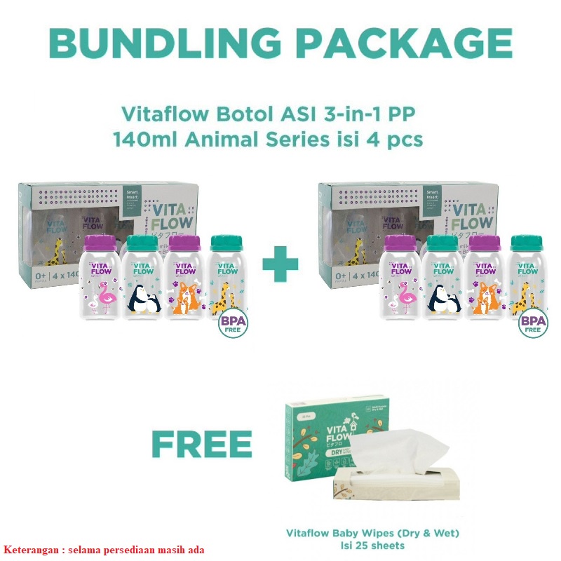Bundling PACKAGE - Vita Flow Breast Milk Bottle 3 in 1 PP 140ml Animal ...