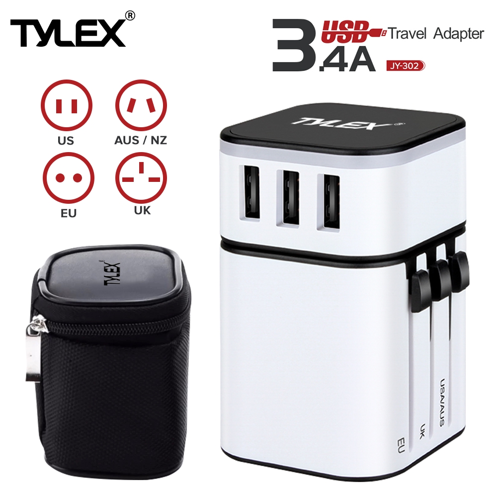 Tylex JY-302 3 USB Port Universal Plug Adapter (White) | Shopee Philippines
