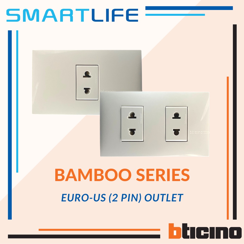 Bticino Bamboo 1 or 2 Gang 2-Pin Universal Socket Outlet Euro-US 16A ...