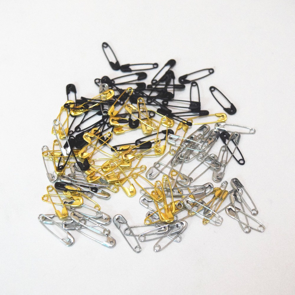 100Pcs Safety Pins Black Silver Gold Plated Metal Small Pin 18 mm 4/5 ...