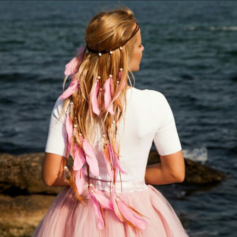 Haimeikang Feather Rope Crown Boho White Elastic Gypsy Festival ...