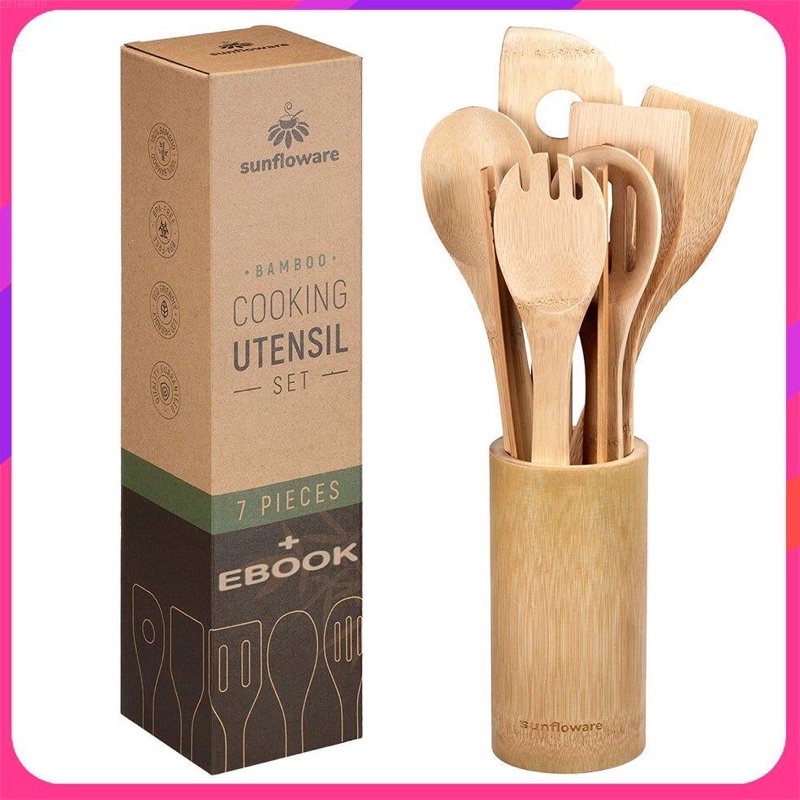 8 in 1 Eco Friendly-Bamboo Kitchen Utensil Set Tool Kitchenware (Bamboo ...