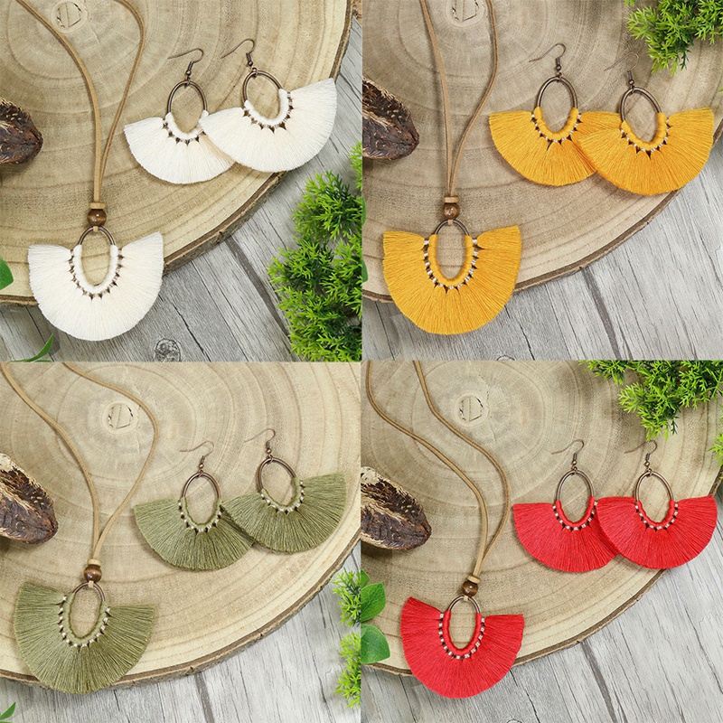 New Oval Fan-shaped Dangle Hanging Earrings Necklace Set Women Vintage ...
