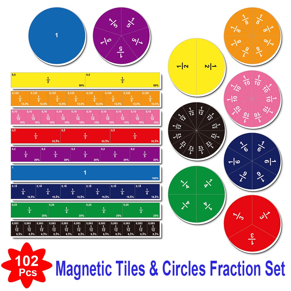 Magnetic Fraction Tiles & Fraction Circles Activity Set Math ...