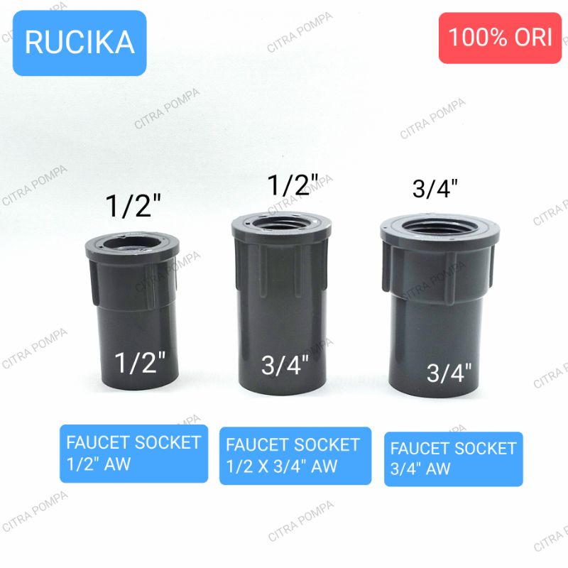Rucika SDD 1/2" AW / FAUCET SOCKET 3/4 AW / inner thread sock 1/2 X 3/4 ...