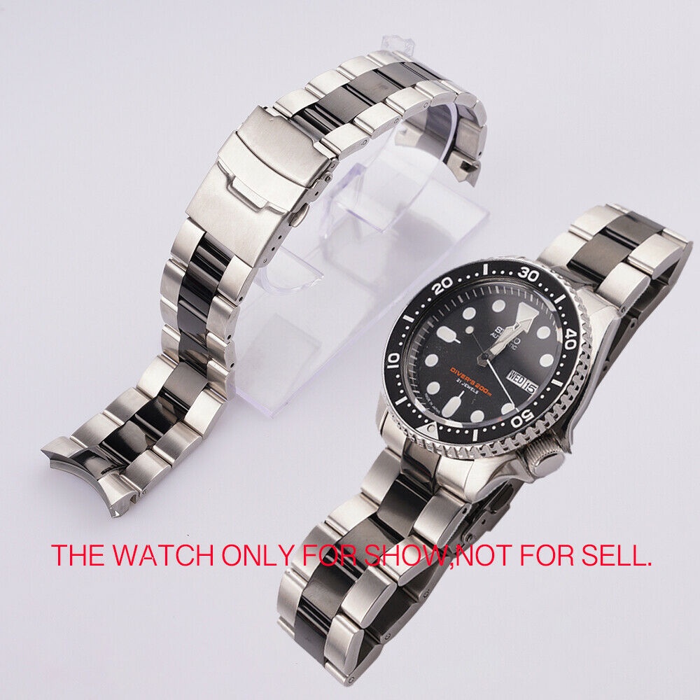 22mm Middle Black 316L Steel Solid Curved SEIKO Watch Band Bracelet For ...