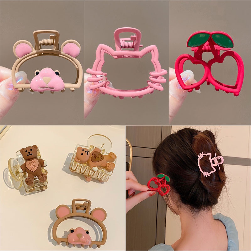 Korean Style Cute Bear Hair Clamp Pink Cait Hair Claw Fashion Hair Clip ...