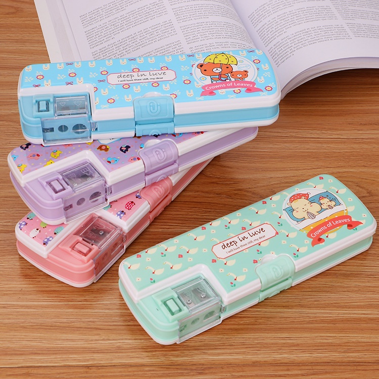 Pencil box with sharpener store