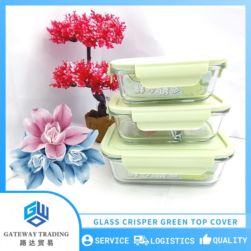 Glass Crisper Heat Resistant Green Square Glass Bowls Refrigerate ...