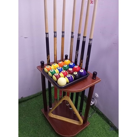 Brand-new Billiards 7 holes Wooden Cue Rack with Ball rack & Triangle ...