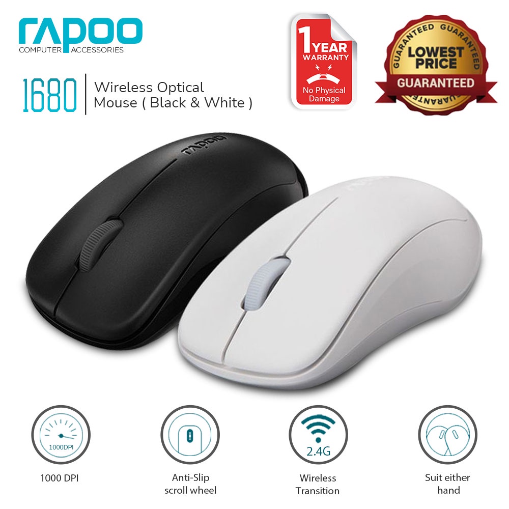Rapoo 1680 Silent Wireless Mouse for Laptop PC USB 2.4G 1000DPI - Frosted material | Shopee ...